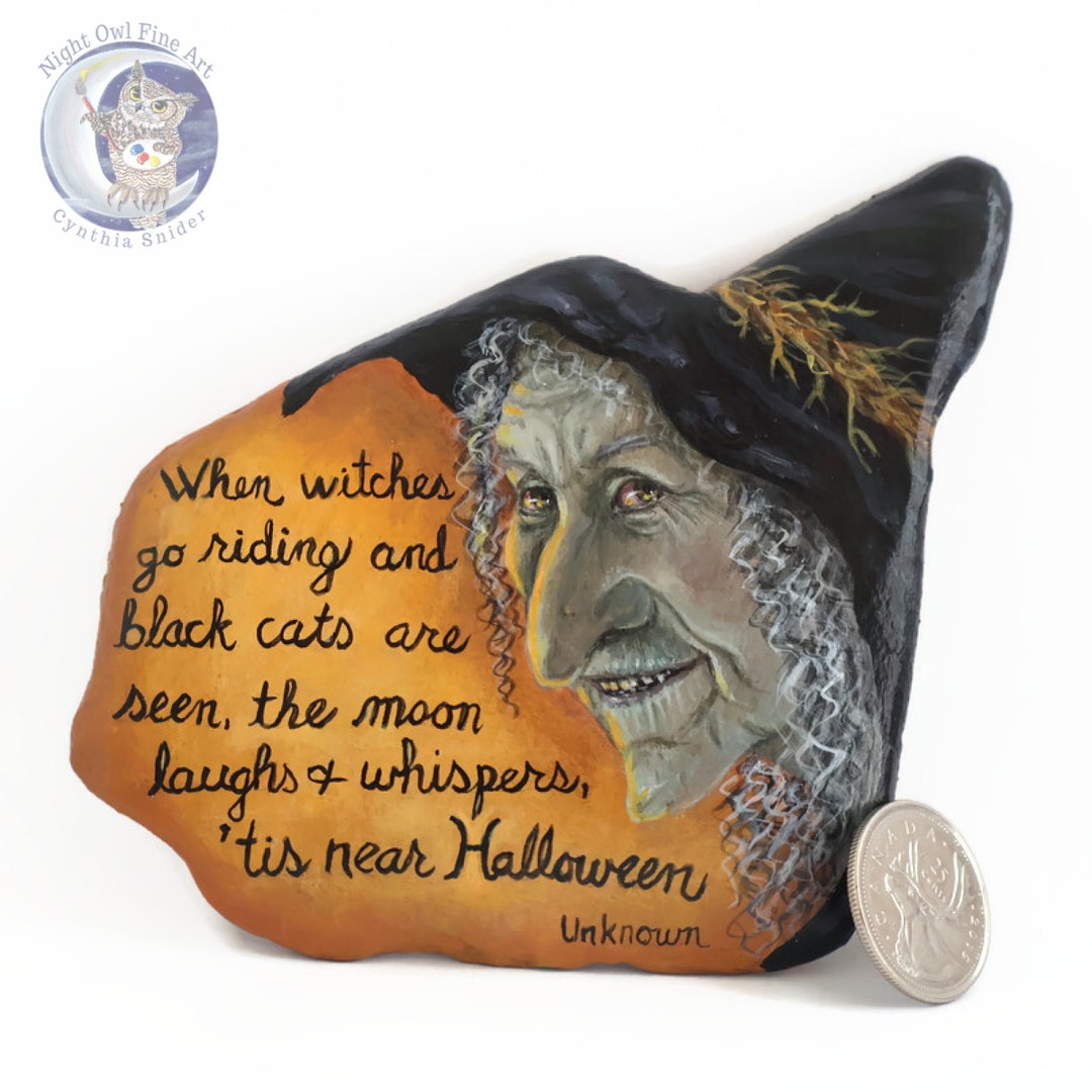 Witch Painted Rock, Halloween Poem, Witch Portrait on Rock, Witch Poem ...