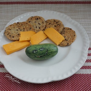 Dill Pickle Rock, Pickle With Face, Painted Pickle Stone, Dill With ...