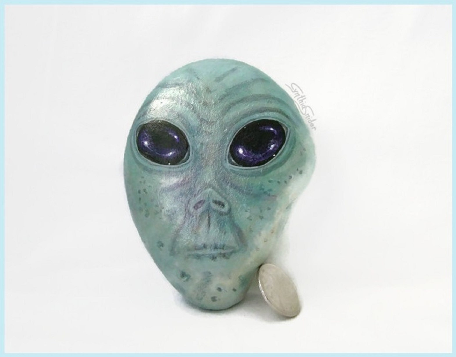 Painted rock painted stone alien martian little green man | Etsy