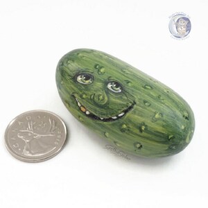 Dill Pickle Rock, Pickle With Face, Painted Pickle Stone, Dill With ...