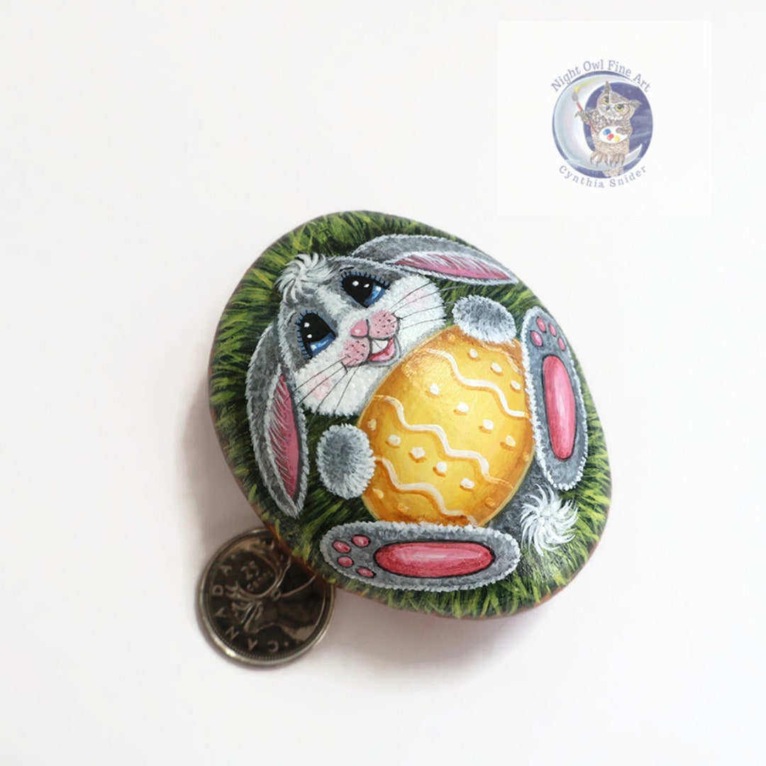 Easter Bunny Painted Rock, Easter Name Egg, Easter Rabbit, Custom Egg ...