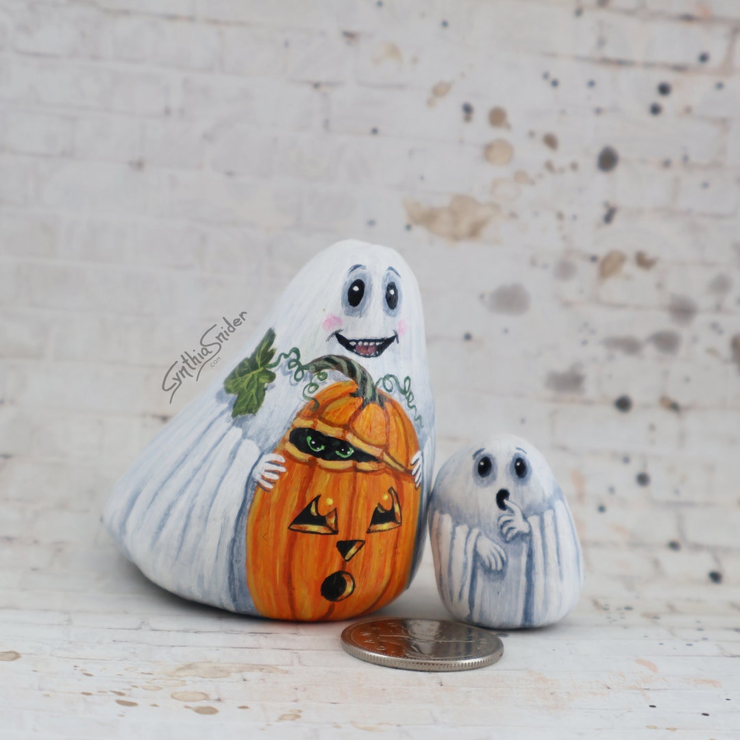 Halloween-painted Rocks, Ghost Rocks, Halloween Ghosts, Jack O Lantern ...