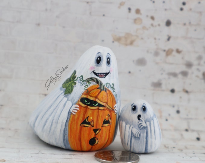 Halloween-painted Rocks, Ghost Rocks, Halloween Ghosts, Jack O Lantern ...