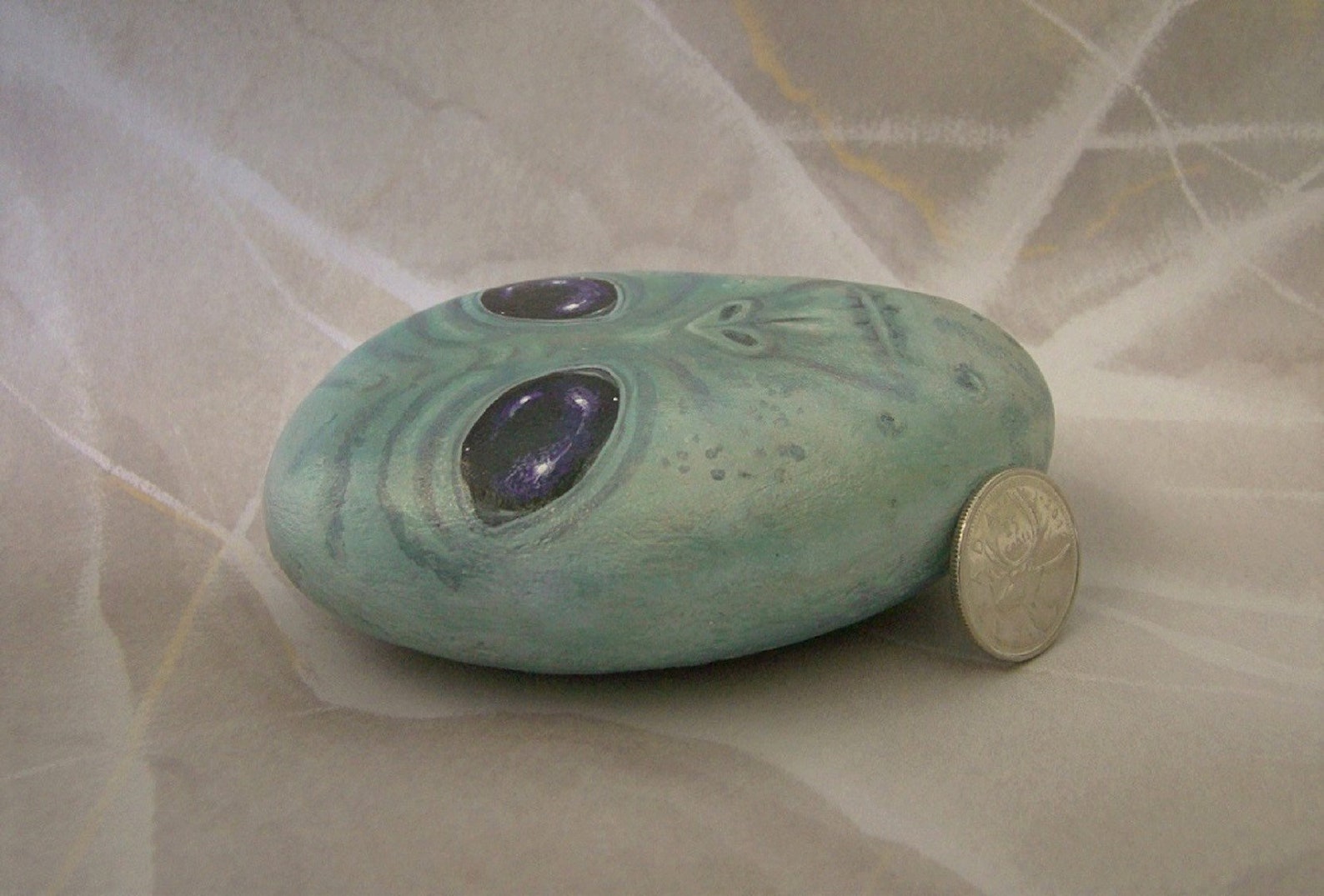 Painted alien rock pale teal alien greenish martian little | Etsy