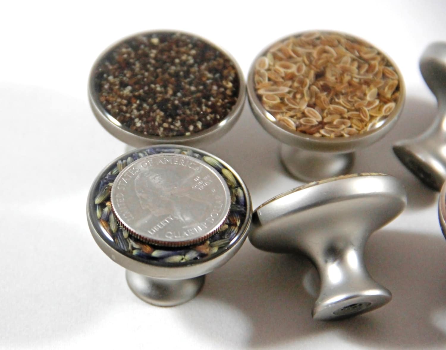 Satin Nickel Kitchen Cabinet Knobs, Cooking Spices in Resin, Unique ...