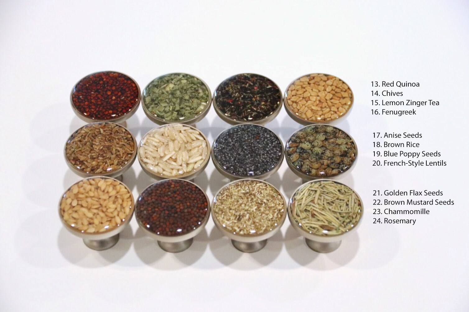 Satin Nickel Kitchen Cabinet Knobs, Cooking Spices in Resin, Unique ...