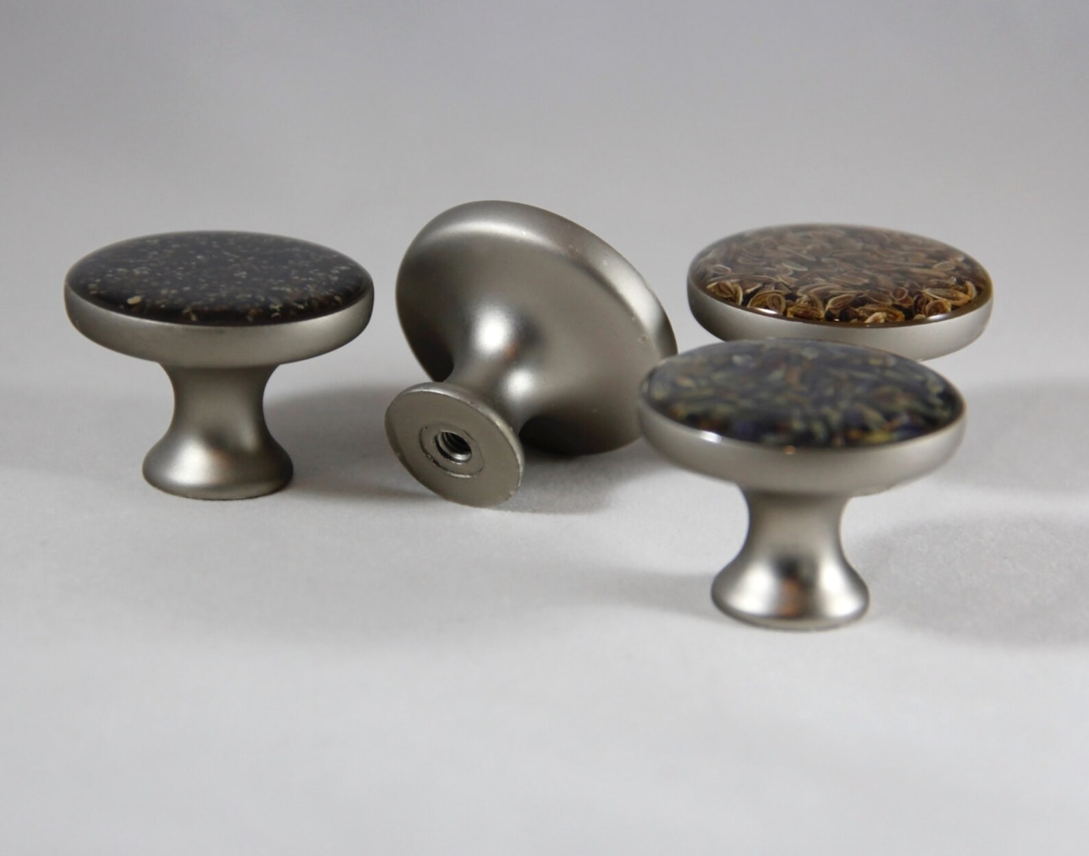 Satin Nickel Kitchen Cabinet Knobs, Cooking Spices in Resin, Unique ...