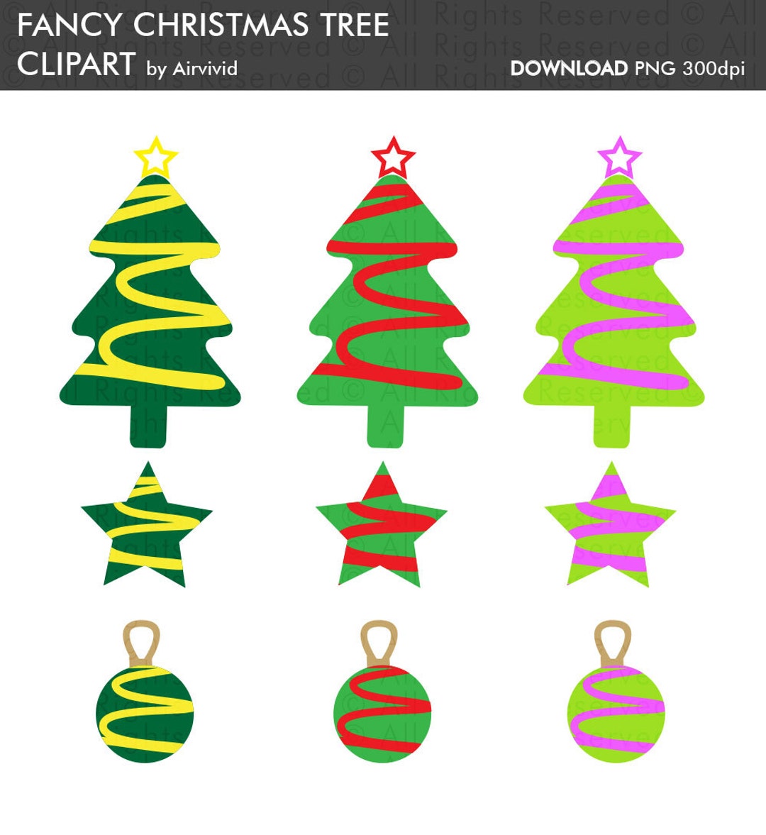 Christmas Tree Clipart, Christmas Star Clipart, Christmas Bauble ...