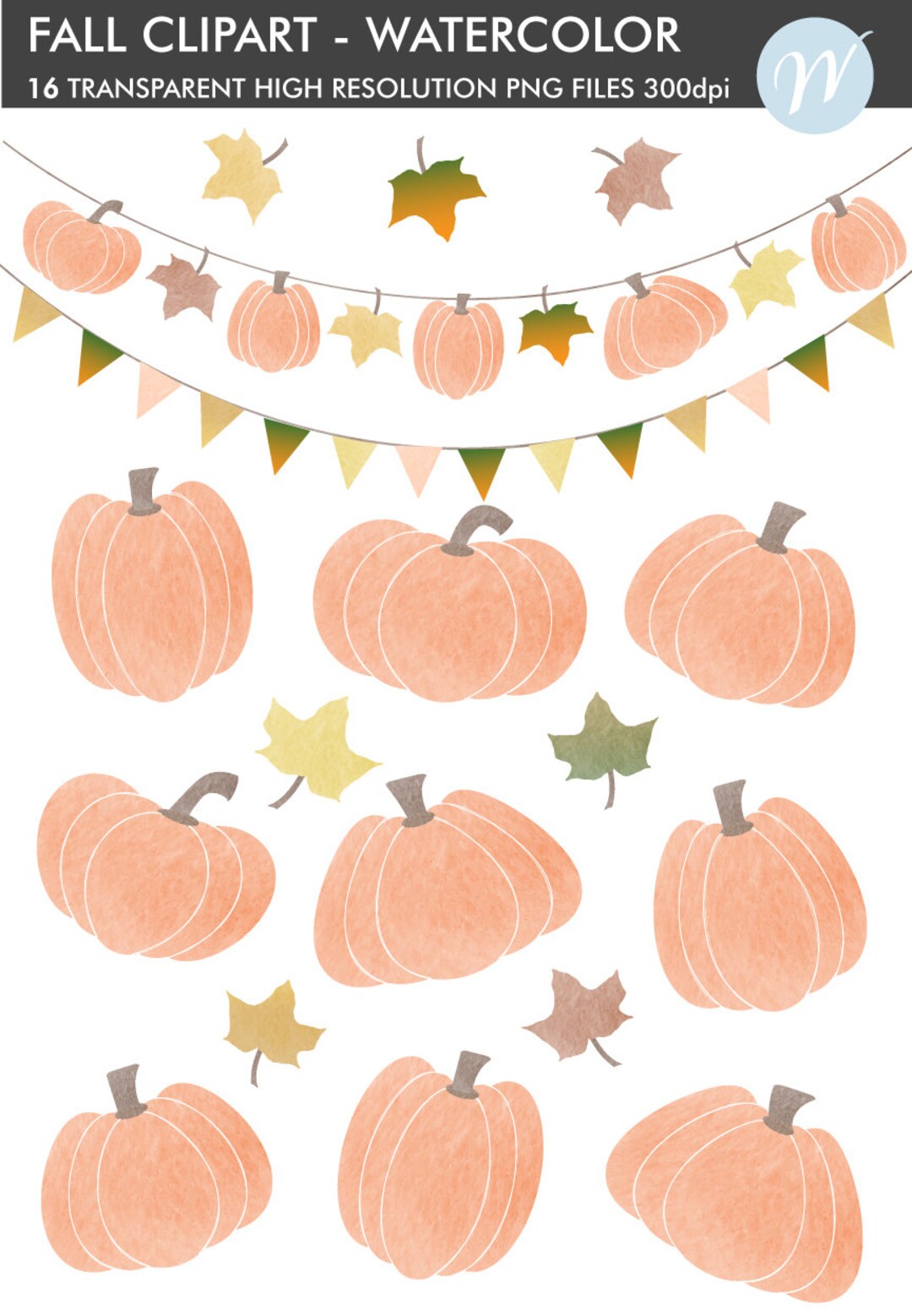 Watercolor Pumpkins, Pumpkin Clipart, Thanksgiving Clipart, Fall ...