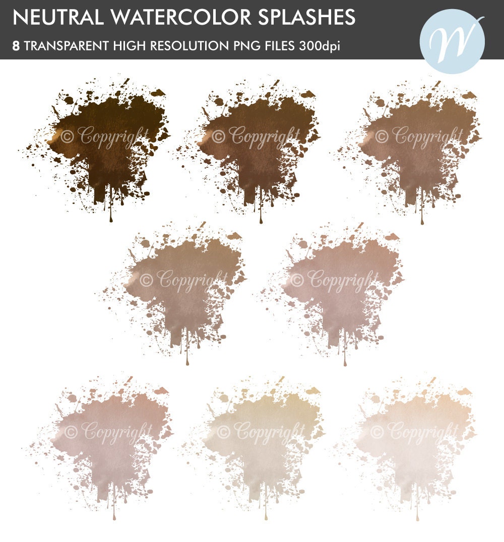 Watercolor Splashes Neutral, Paint Splatters Brown, Watercolor ...