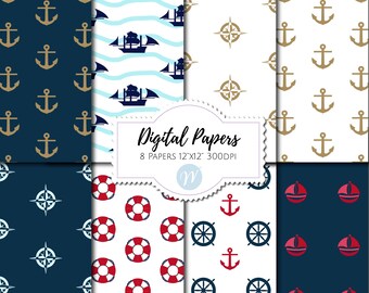 Navy Blue and Gold Digital Seamless Pattern Pack Digital - Etsy