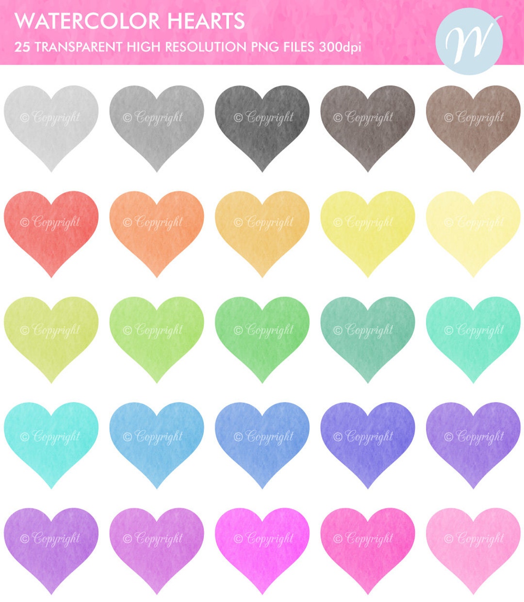 Watercolor Hearts Clipart, Hearts Clipart, Watercolour Hearts, Multi ...