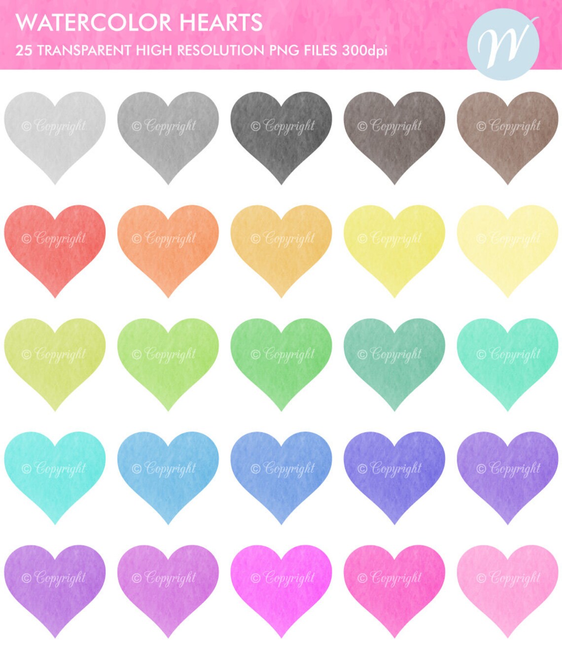 Watercolor Hearts Clipart, Hearts Clipart, Watercolour Hearts, Multi ...