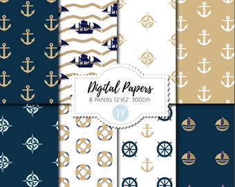Navy Blue and Gold Digital Seamless Pattern Pack Digital - Etsy