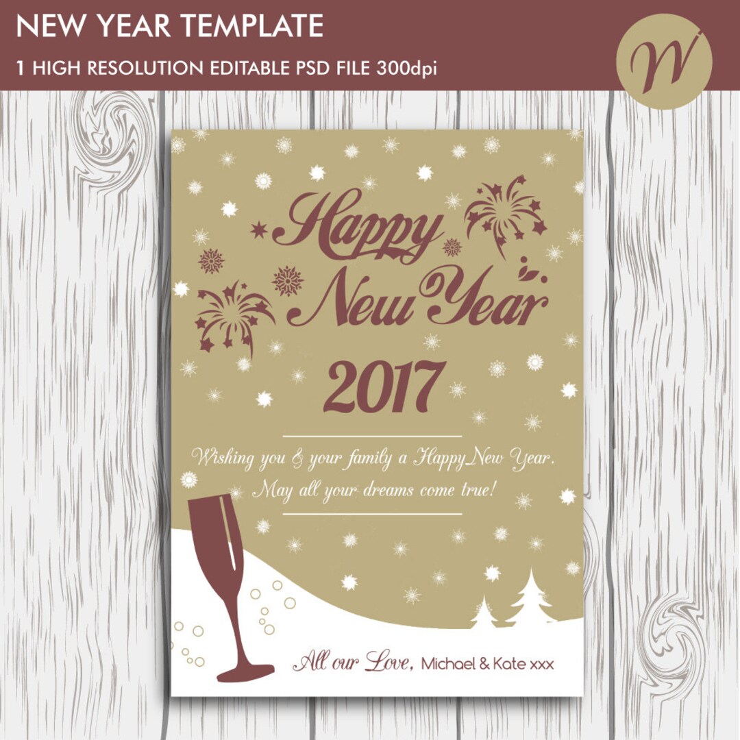 Happy New Year Card Template, New Years Card Template, Photoshop ...