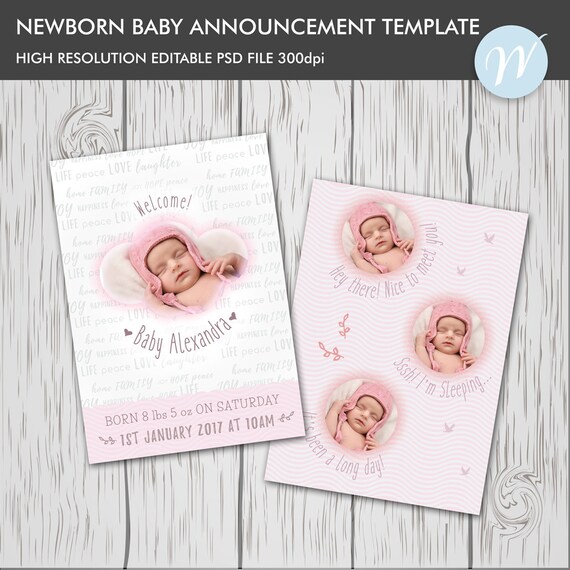 Girl Birth Announcement Template Photoshop Templatenewborn | Etsy