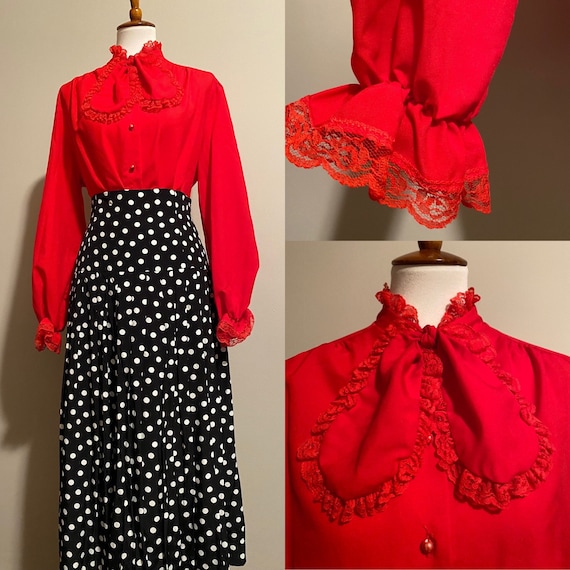 1970’s Western/Prairie Style Blouse w/ Bow - Gem