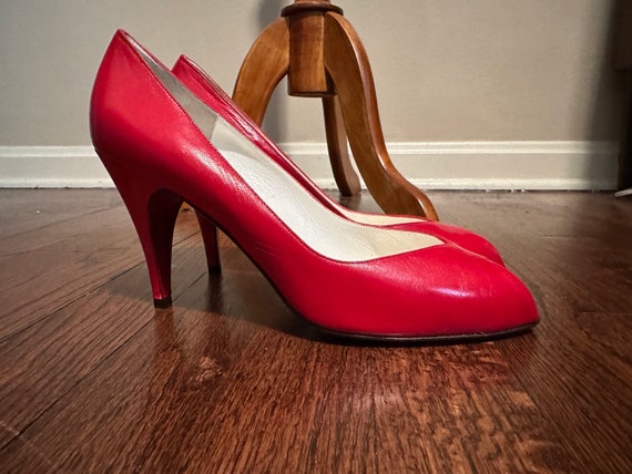 1980’s Red Leather Peep Toe Pumps - Gem