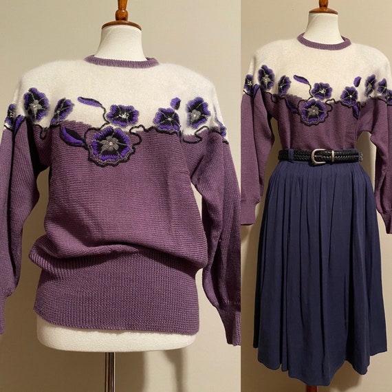 Vintage fuzzy floral sweater - Gem