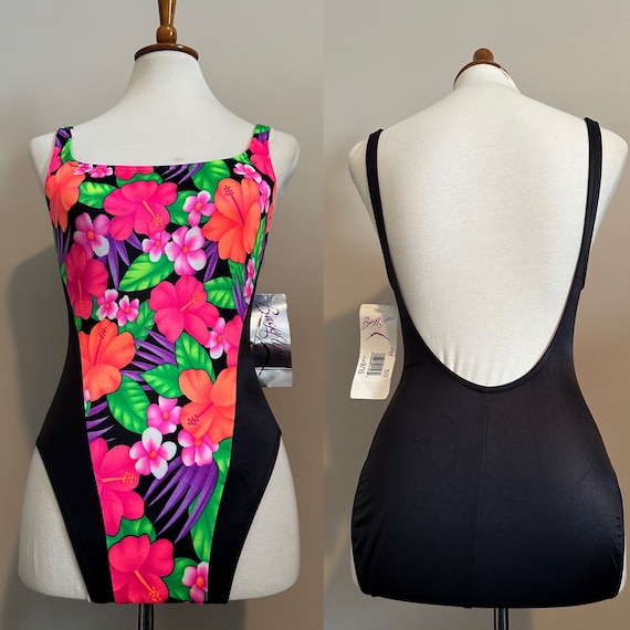 1980’s Tropical Floral Print Swimsuit - Gem