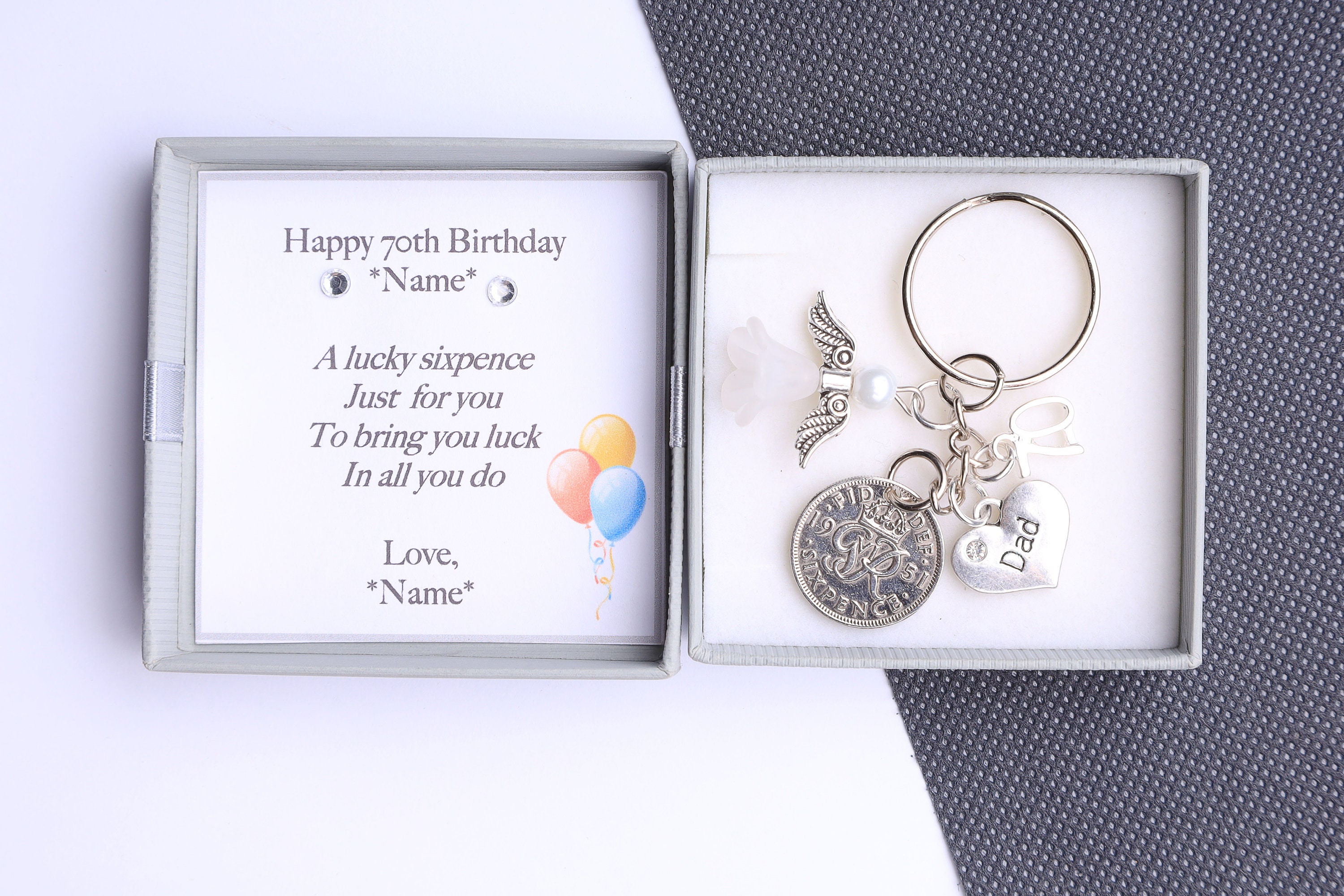 70th Birthday Gift Lucky Sixpence Keyring 1956 Gift for Him *keychain ...