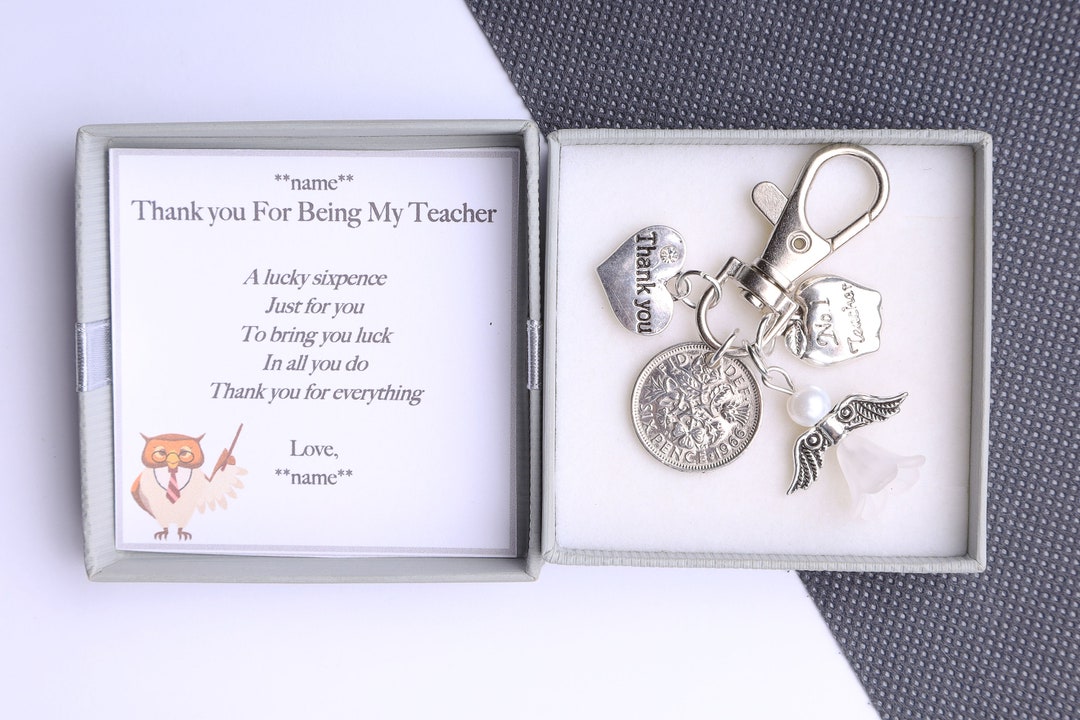 Personalised Teacher - Teaching Assistant Gift Lucky Sixpence Keyring ...