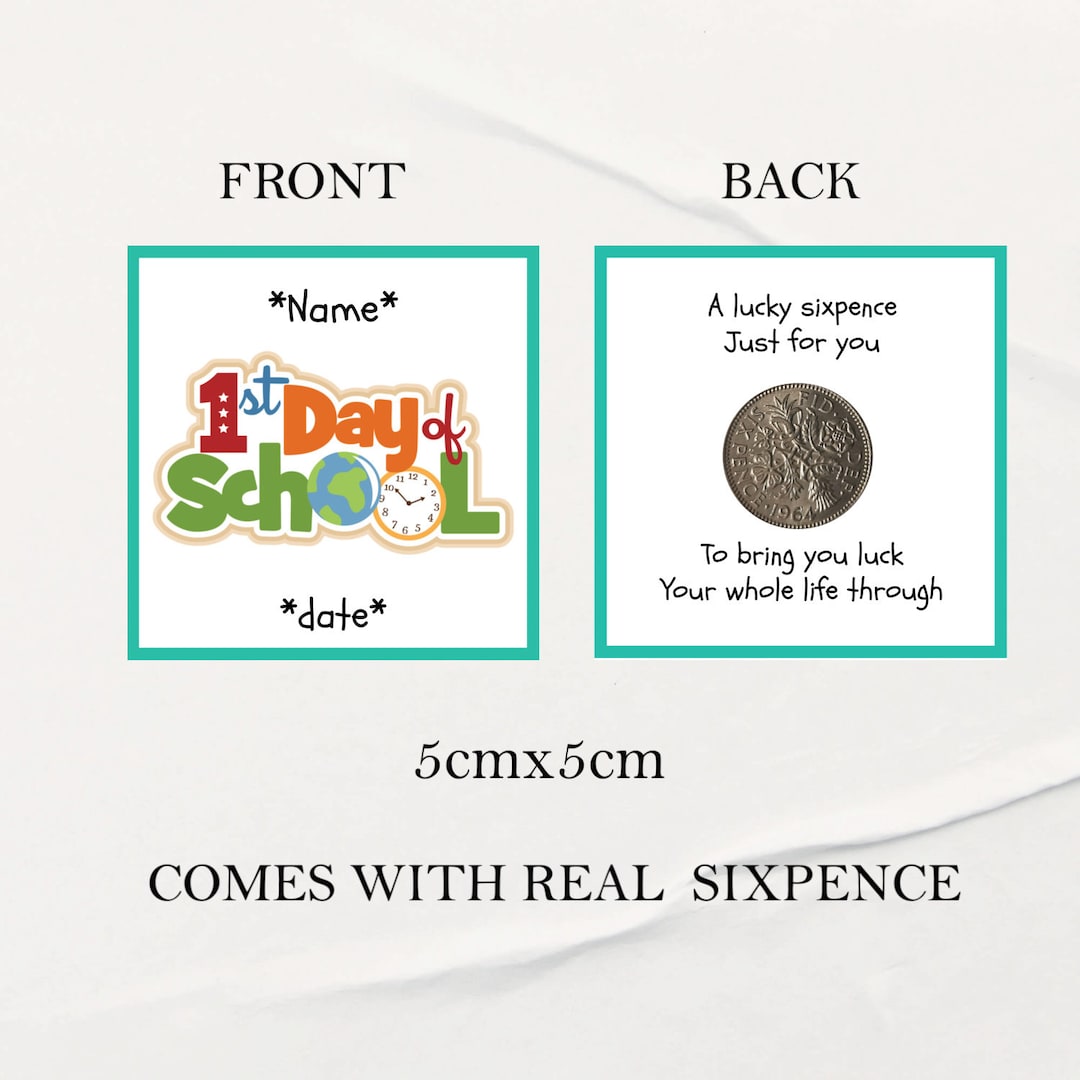 Personalised Lucky Sixpence 1st Day Back at School Token - Good Luck ...