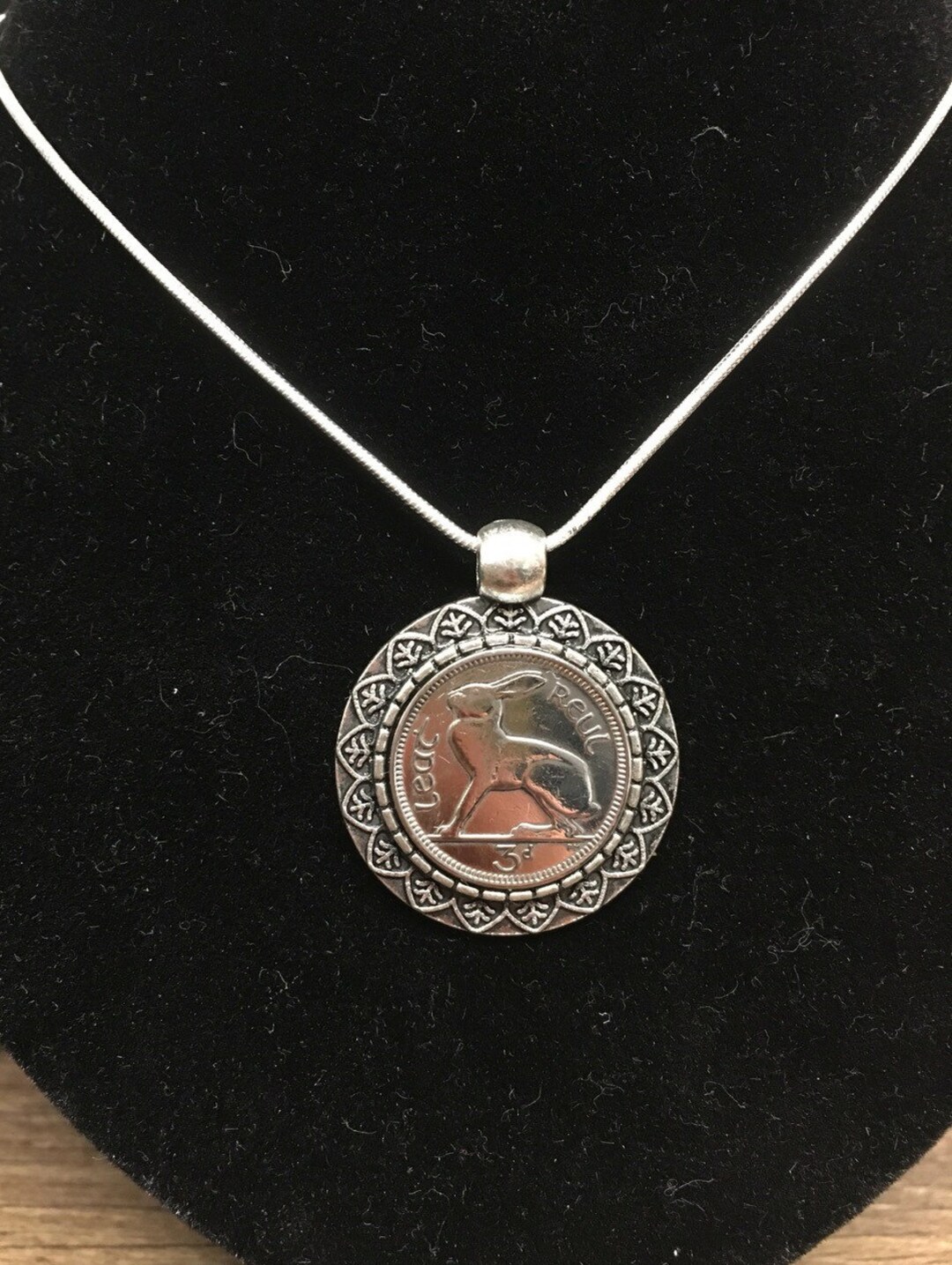 Irish 3d Reul Coin Pendant Necklace - Hare Design Irish Three Pence ...