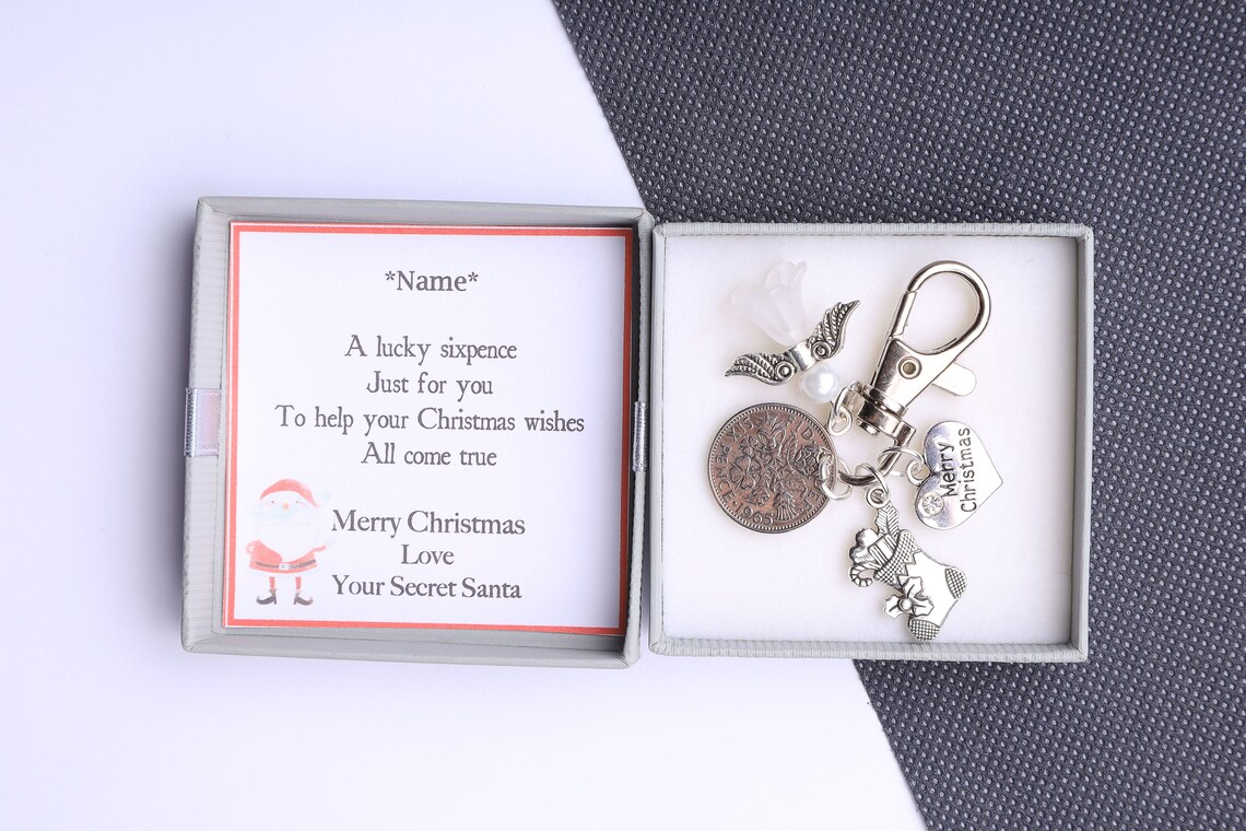 Personalised Secret Santa Lucky Sixpence Coin Keyring - Etsy