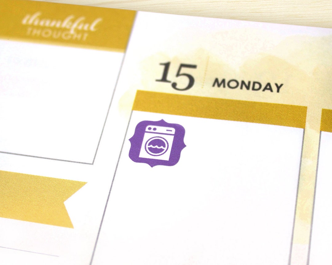 48 Laundry Planner Stickers, Mini Chore Reminder Icons, Clothes Washing ...