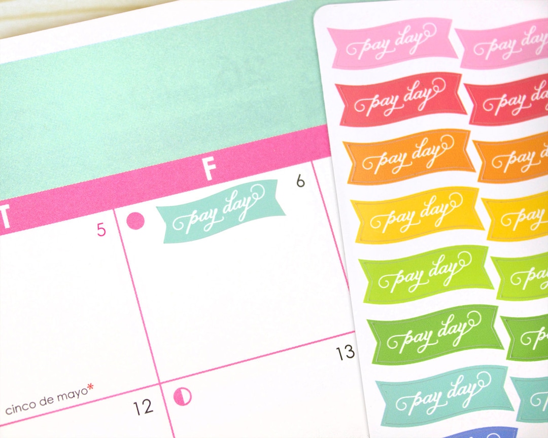 36 Pay Day Mini Banner Stickers, Pay Check Deposit Reminder Planner ...
