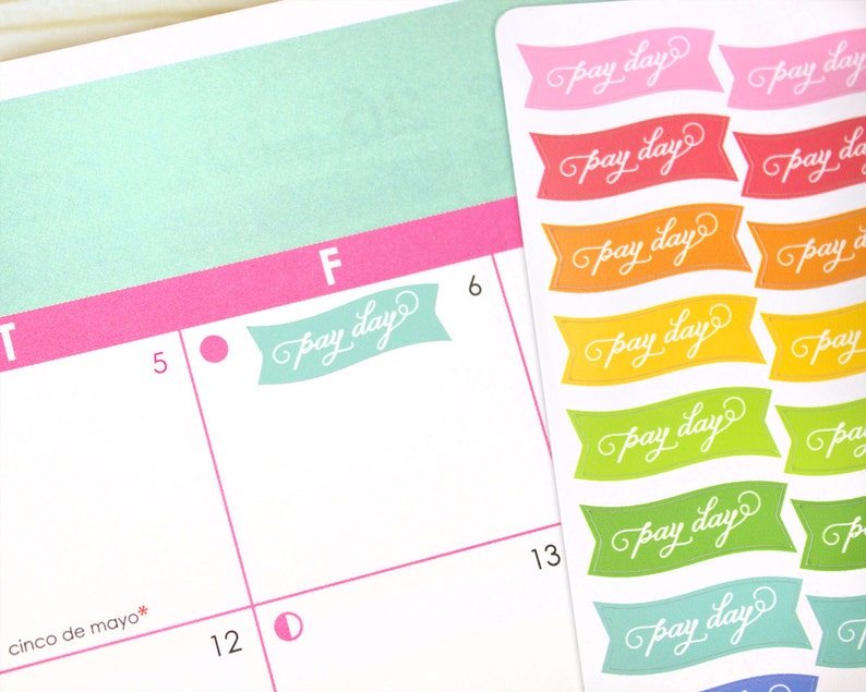 36 Pay Day Mini Banner Stickers, Pay Check Deposit Reminder Planner ...