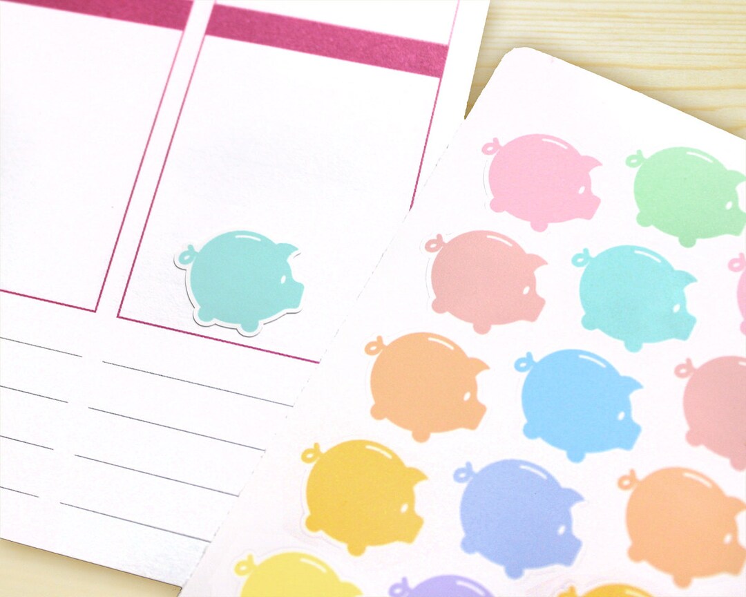 Piggy Bank Stickers, 28 Pastel Savings Allowance Tracking Decals, Money ...