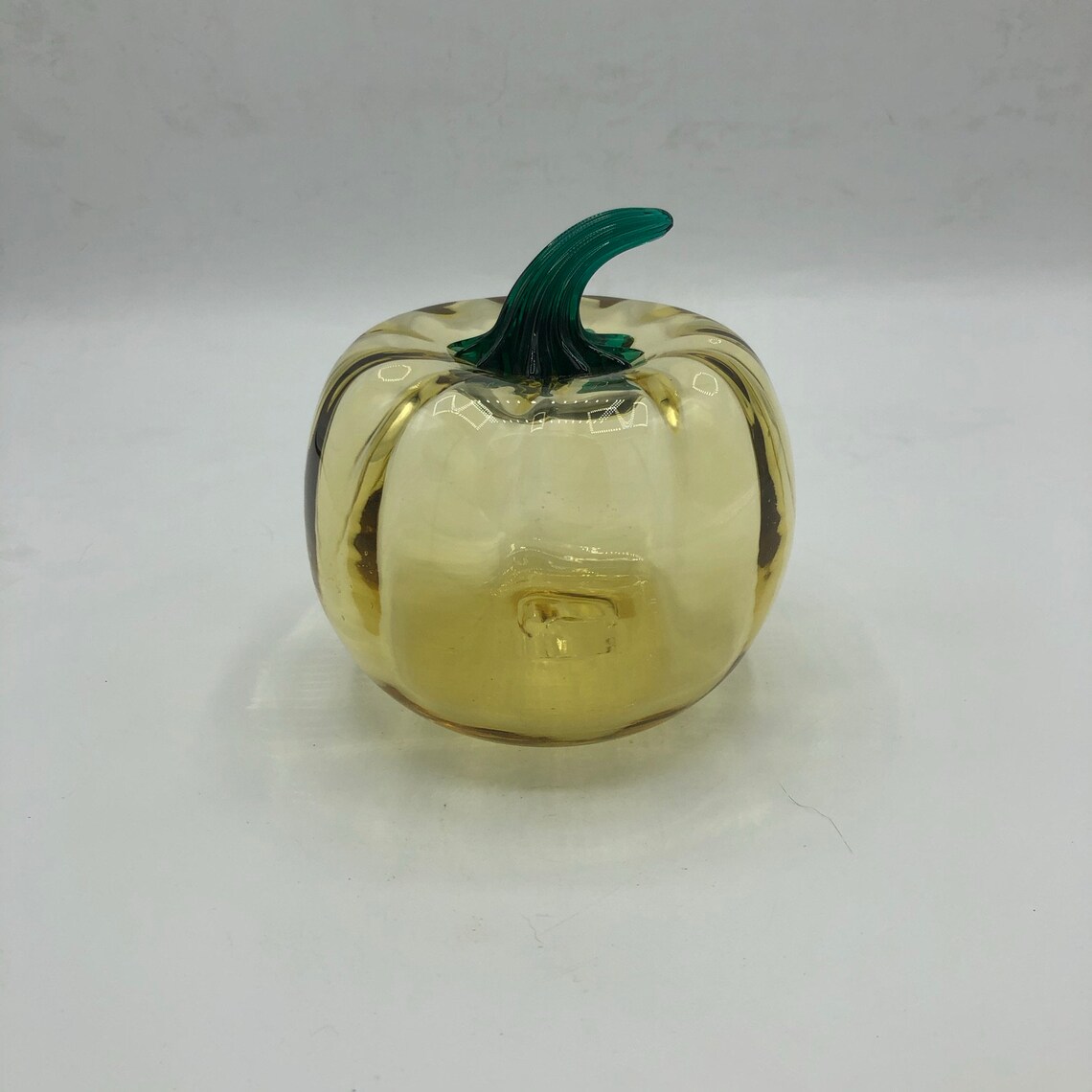 Vintage Blenko handblown glass pumpkin yellow with Green stem | Etsy
