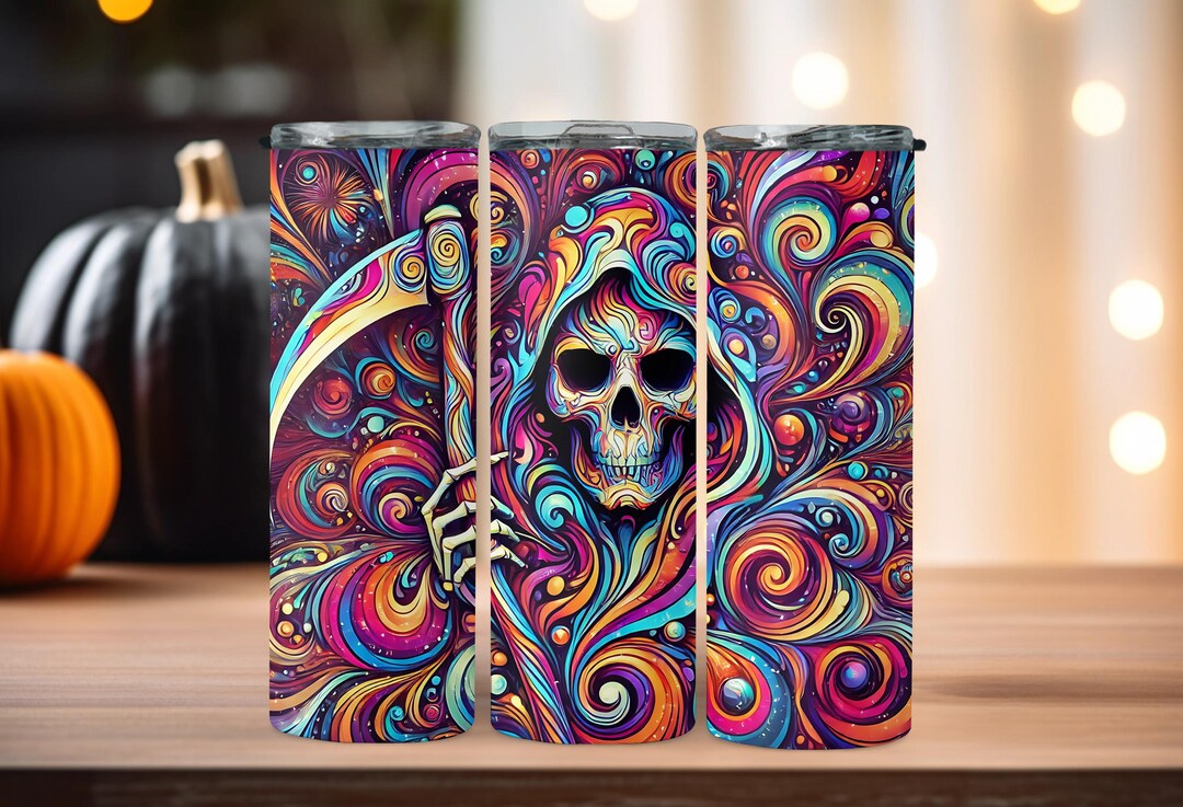 Psychedelic Grim Reaper Skeleton Halloween Tumbler Sublimation Wrap ...