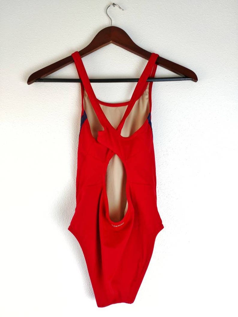Retro Vintage 80s Red Blue Swimsuit Bikini 1980s Womens Etsy