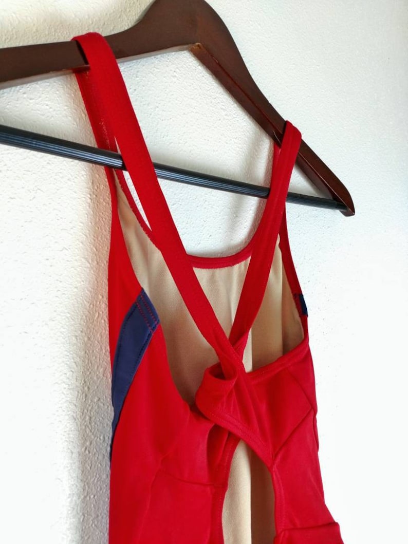 Retro Vintage 80s Red Blue Swimsuit Bikini 1980s Womens Etsy