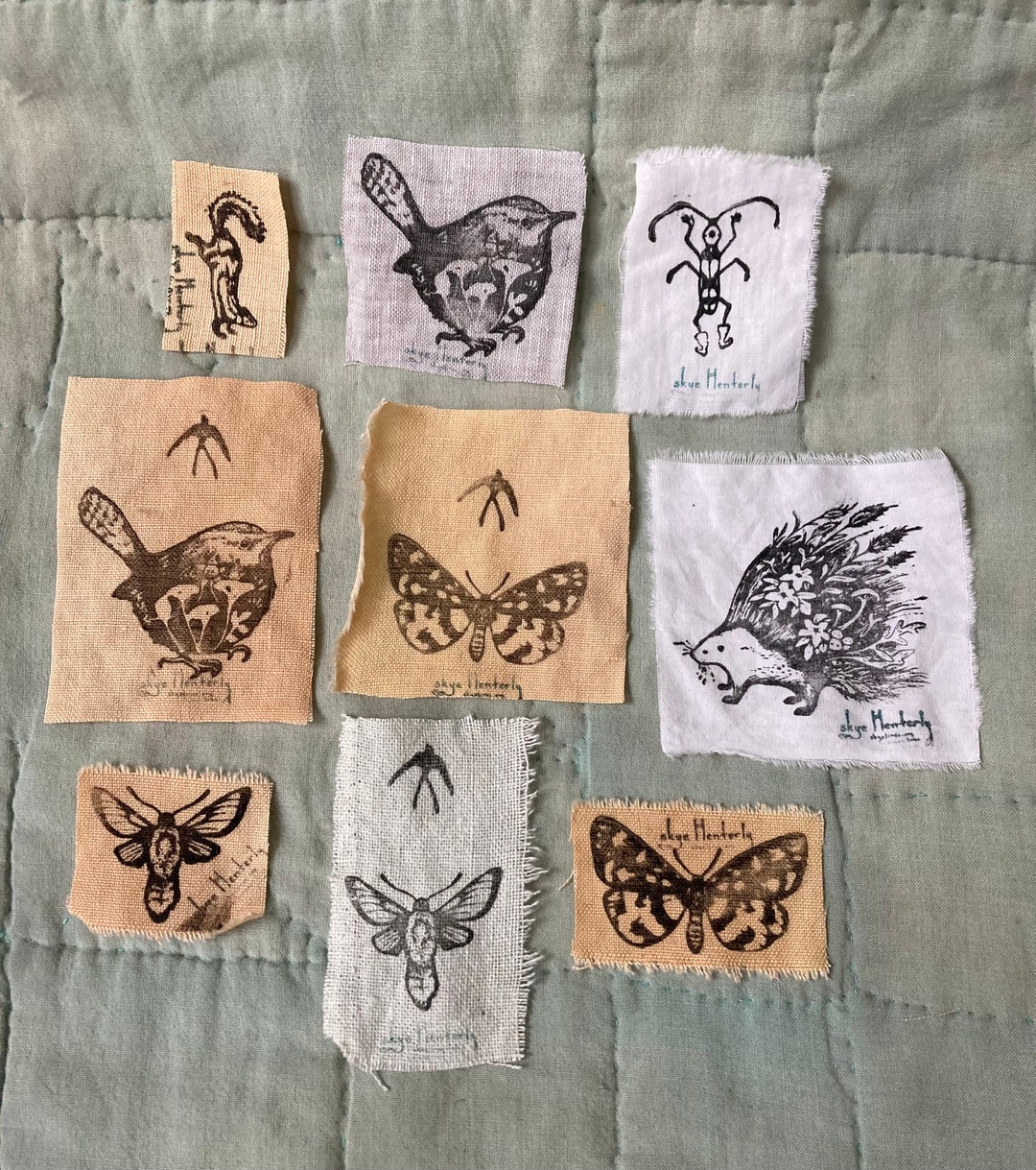 Soft Hand Printed Patches, Nature Art Hat Patches, Upcycled Cotton ...