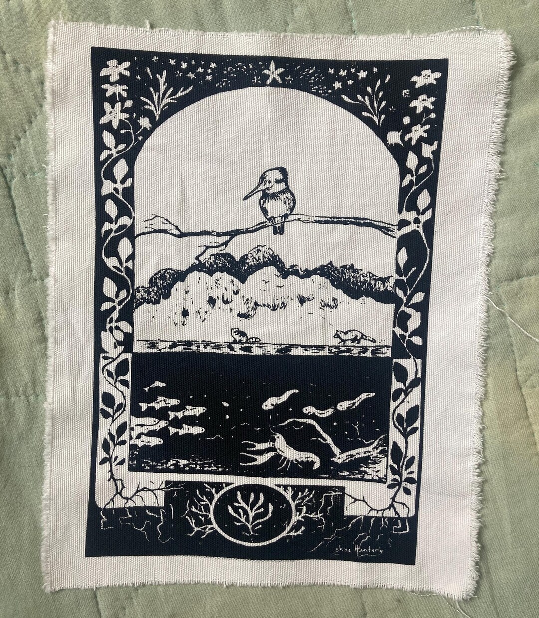 Canvas Patches! River Friends, Kingfisher, Crawdad, Tadpole, Raccoon ...