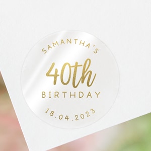 Foil 40th Birthday Sticker Personalised 40 Birthday Stickers 40th ...