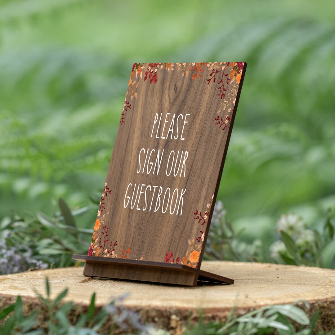 Burgundy and Gold Leaves Wedding Guestbook Sign Autumnal Wedding Leave ...