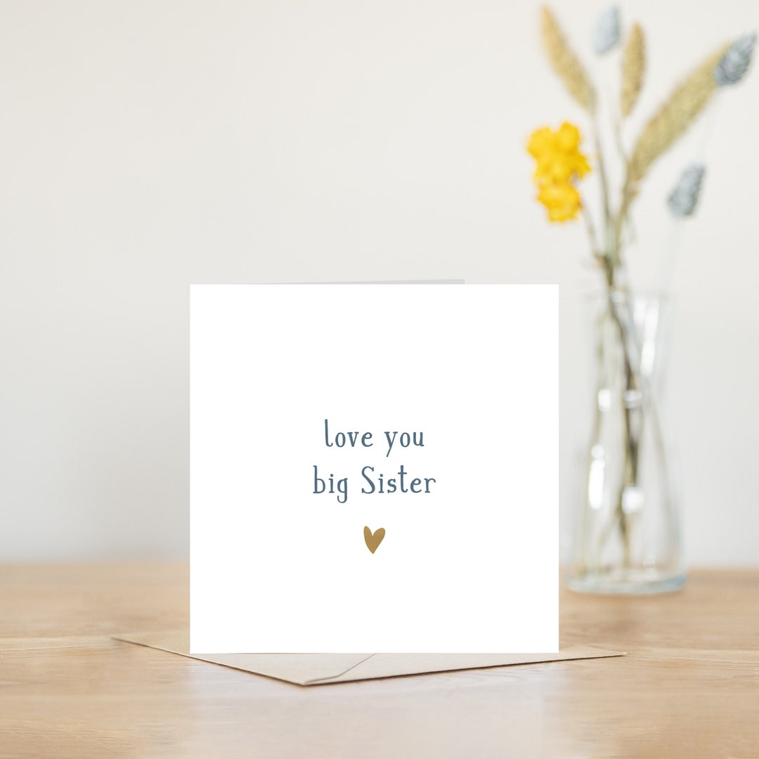 Love You Big Sister Heart Happy Birthday Card Birthday Card For Her Greeting Card Simple