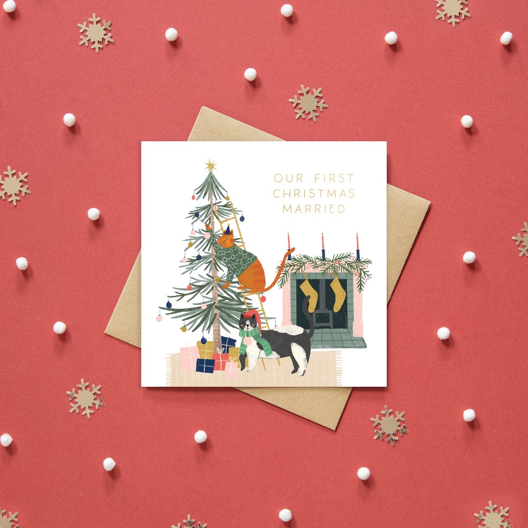 First Christmas Married Card With Illustrated Cats Decorating Etsy UK first-christmas-married-card-with-illustrated-cats-decorating-etsy-uk
