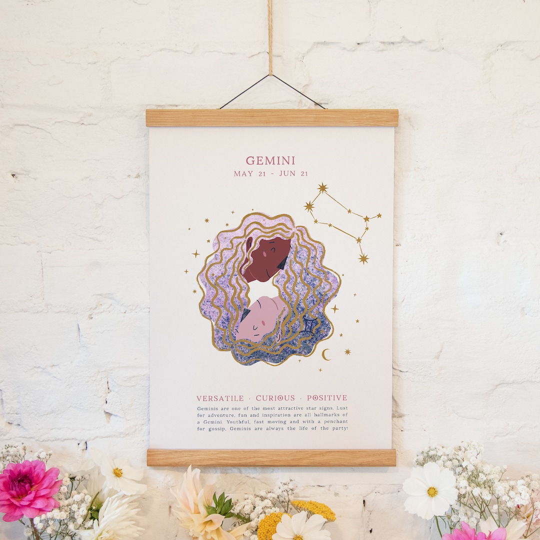 Gemini Poster Print | Hand Illustrated Gemini Birthday Gift | Unique ...