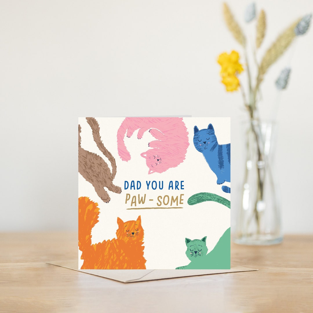 Cat Dad Fathers Day Card or Birthday Card Illustrated Best Cat Dad Ever ...