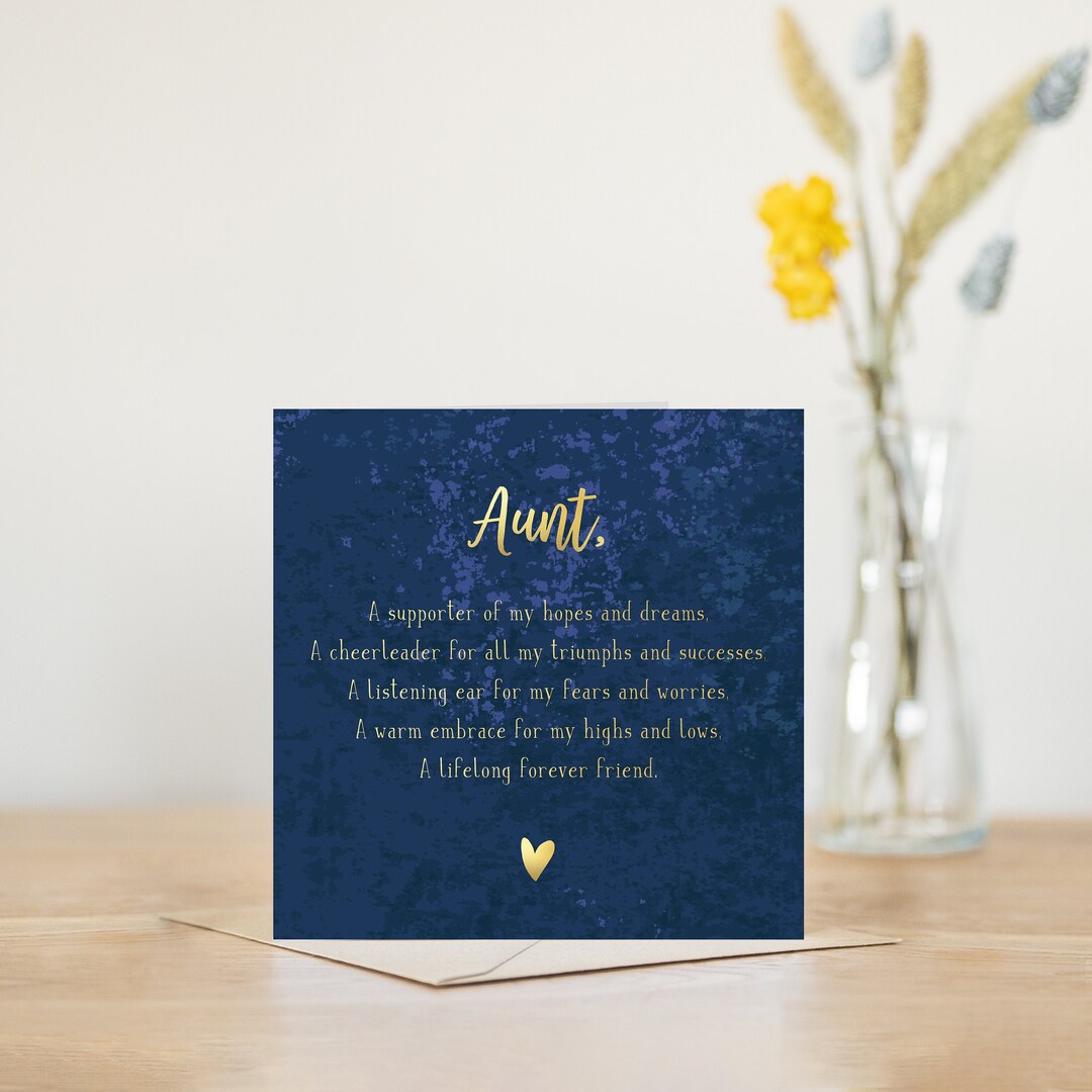 Thank You Aunt Card | Gold Foil Blue Luxury Poem Card | Birthday Card ...