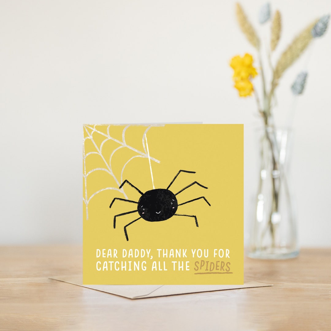 Catching Spiders Cute Illustrated Fathers Day Card for Daddy Birthday ...