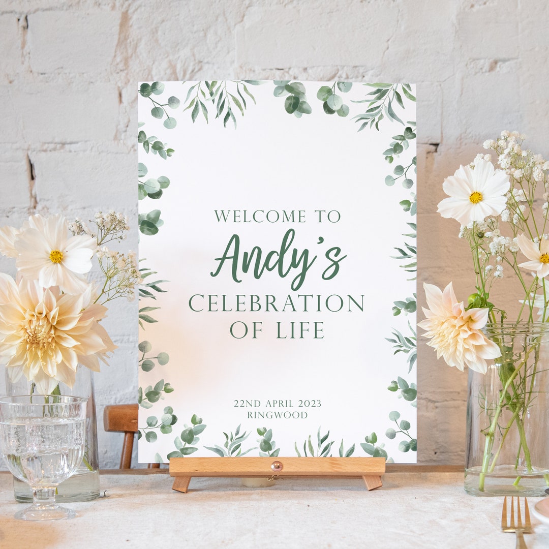 Personalised Eucalyptus Celebration of Life Sign | Welcome Sign for ...