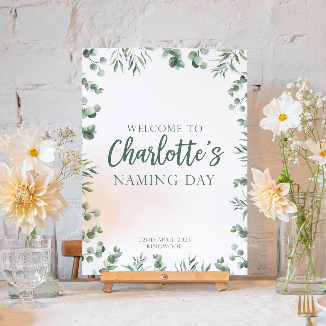 Personalised Eucalyptus Naming Day Sign Naming Day Welcome Sign Naming ...