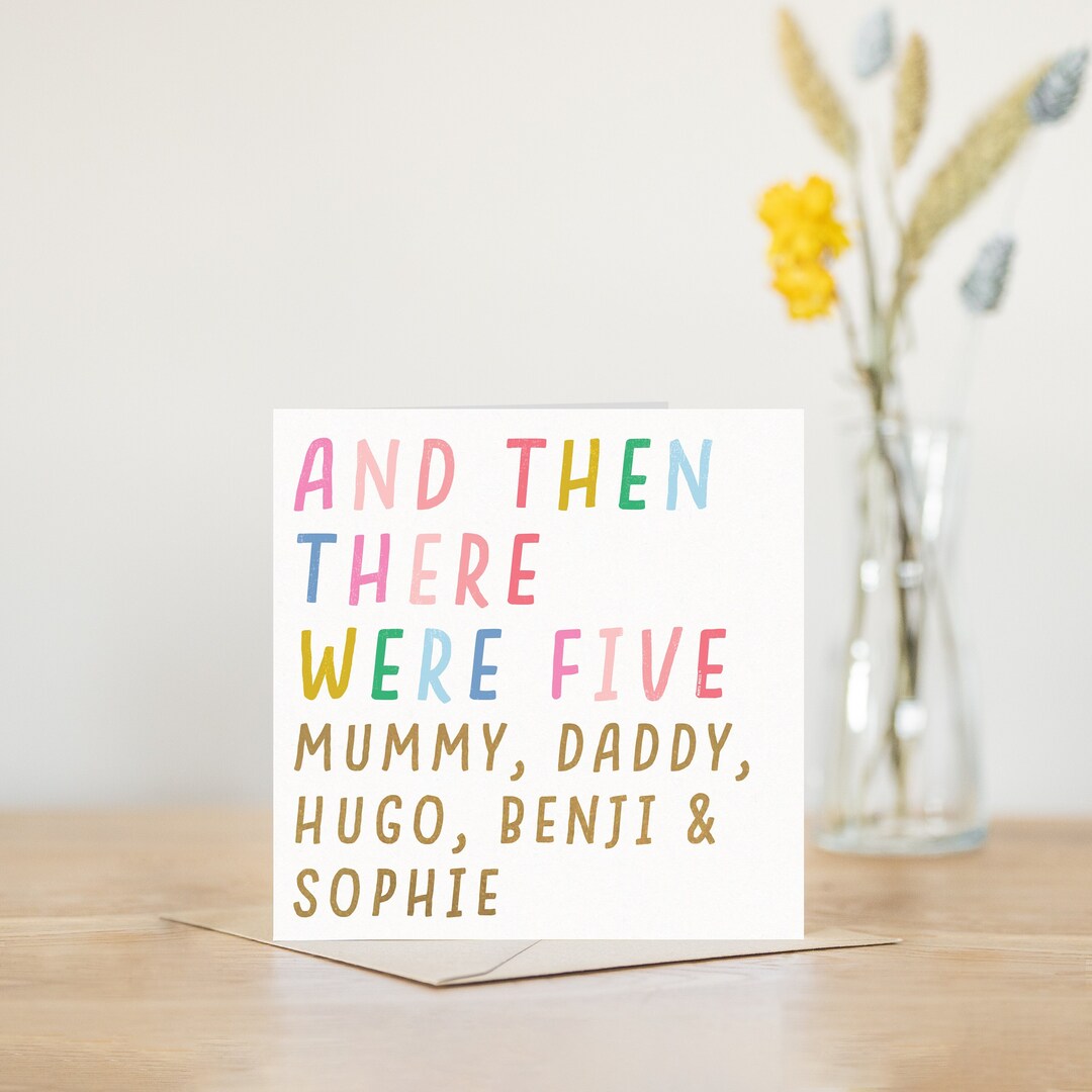 Then There Were for 5 Baby Announcement Personalised Greeting Card ...